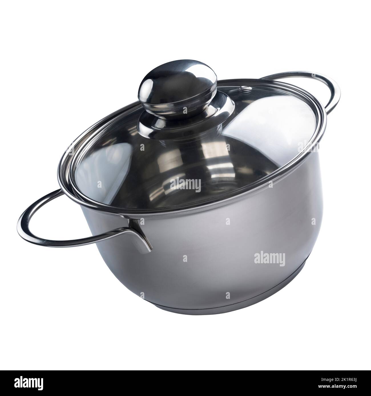 Flying empty cooking pot with lid isolated on white background, eco ...