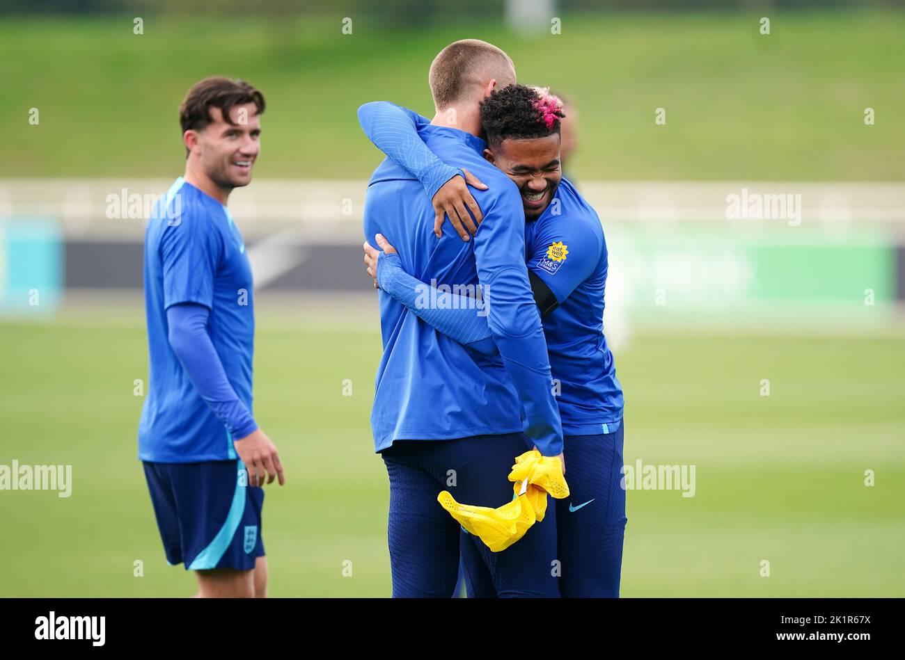 England's Eric Dier and Reece James (right) during a training session ...
