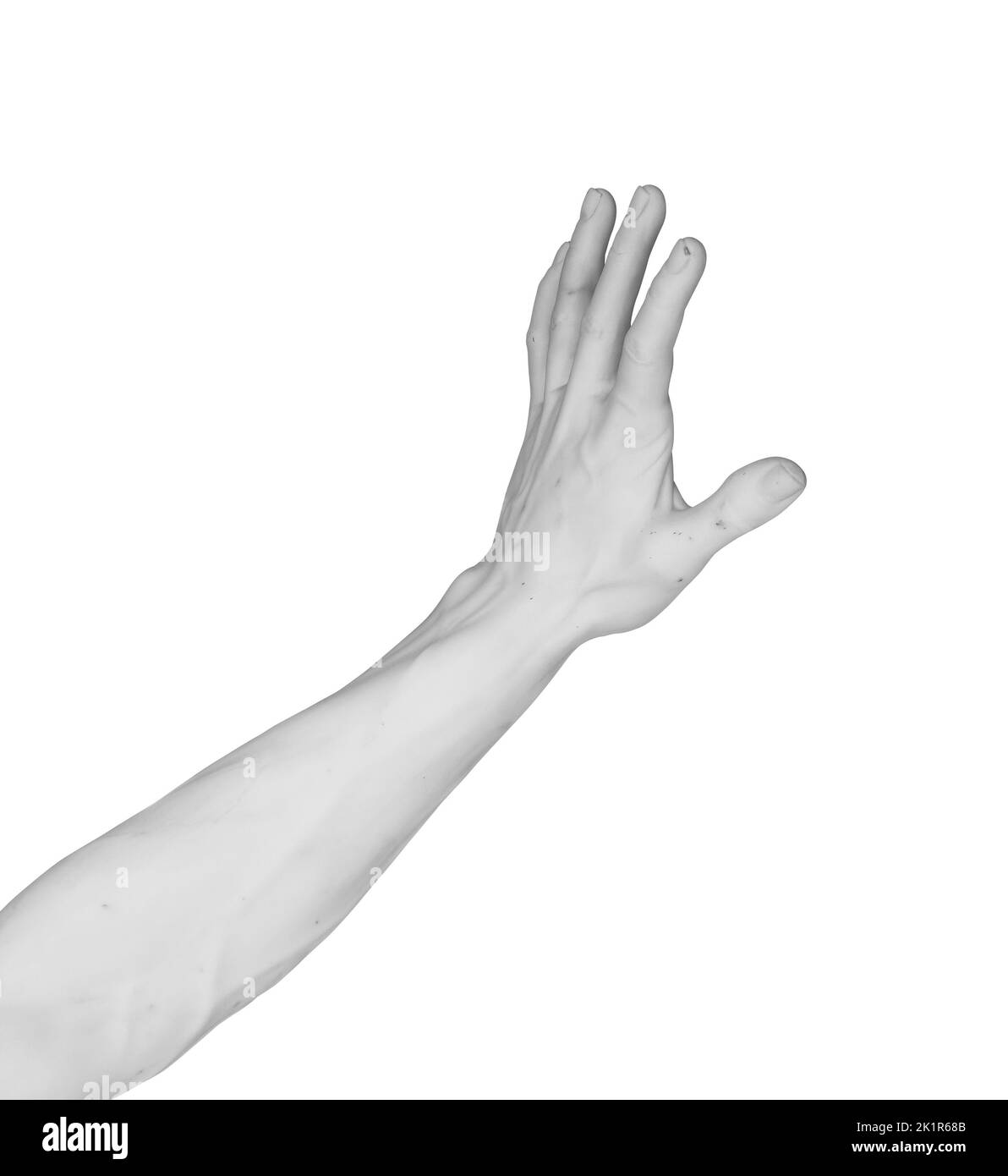Closeup of white stone marble statue hand isolated on white background ...