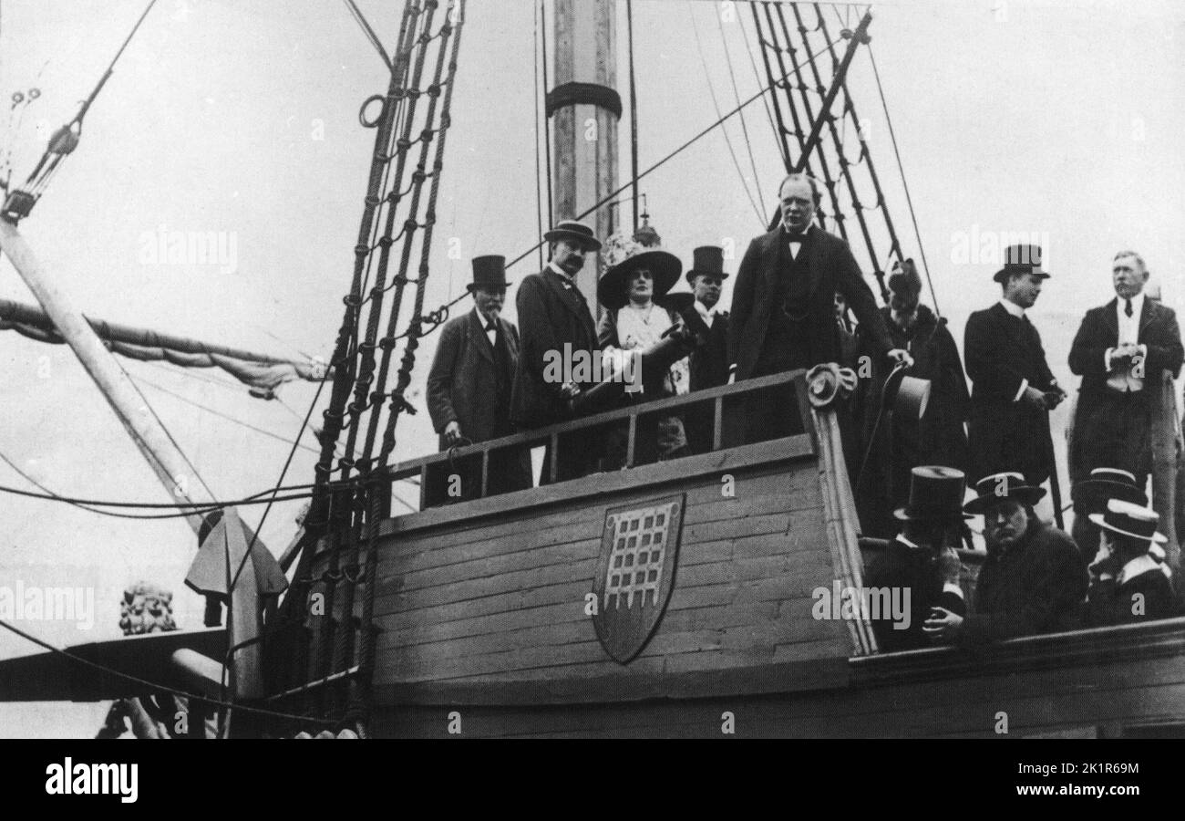 Winston Churchill as 1st Lord of the Admiralty visiting a replica of ...