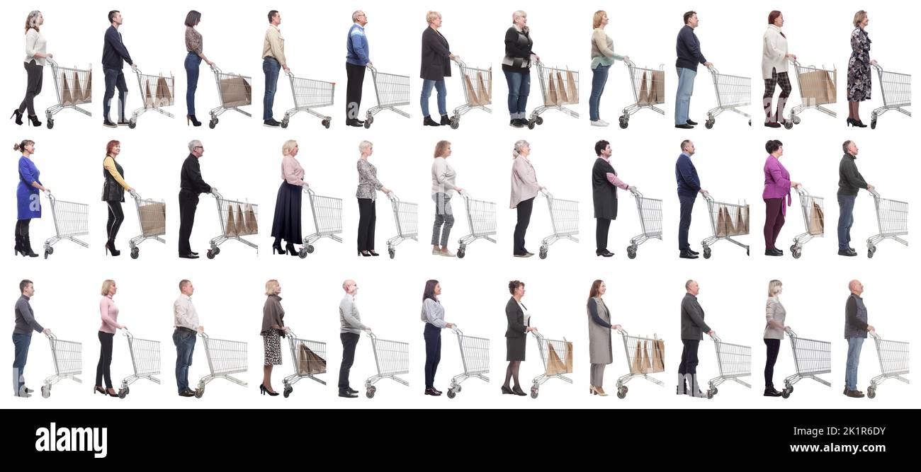 group of people with cart looking ahead isolated on white Stock Photo ...