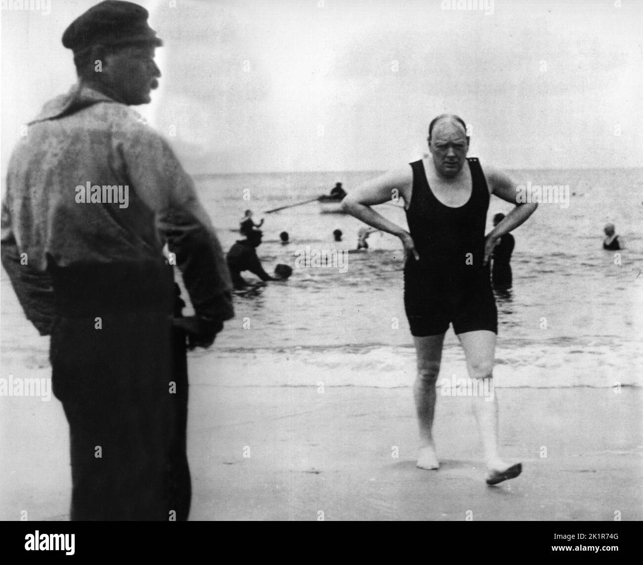 Winston Churchill bathing at Deauville, France. AQugust 1927 Stock ...