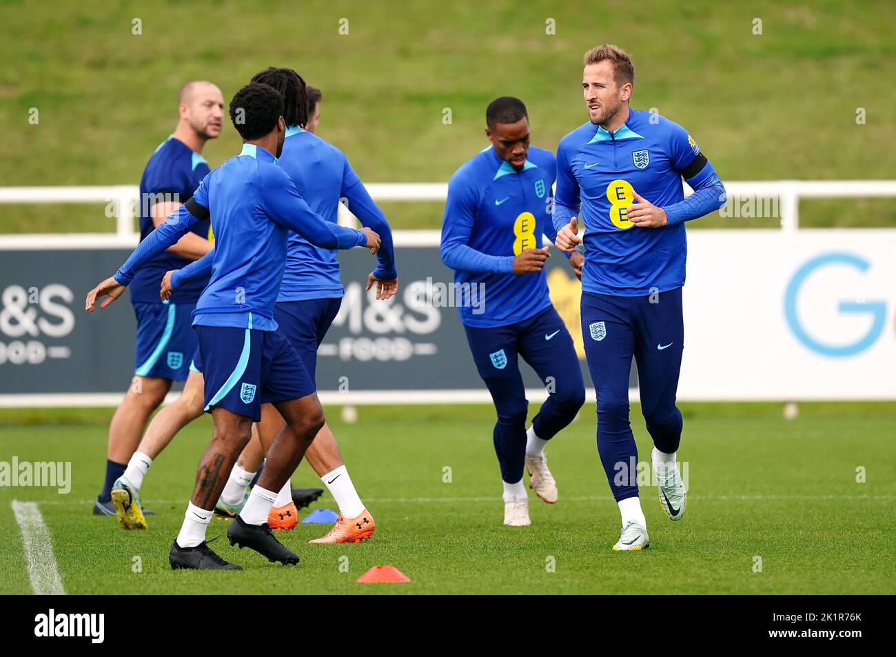 England's Harry Kane (right) during a training session at St. George's ...