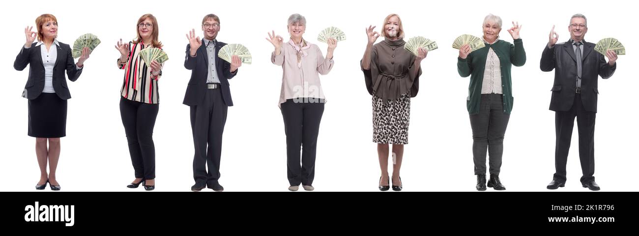 group of successful people holding money in hand isolated Stock Photo ...