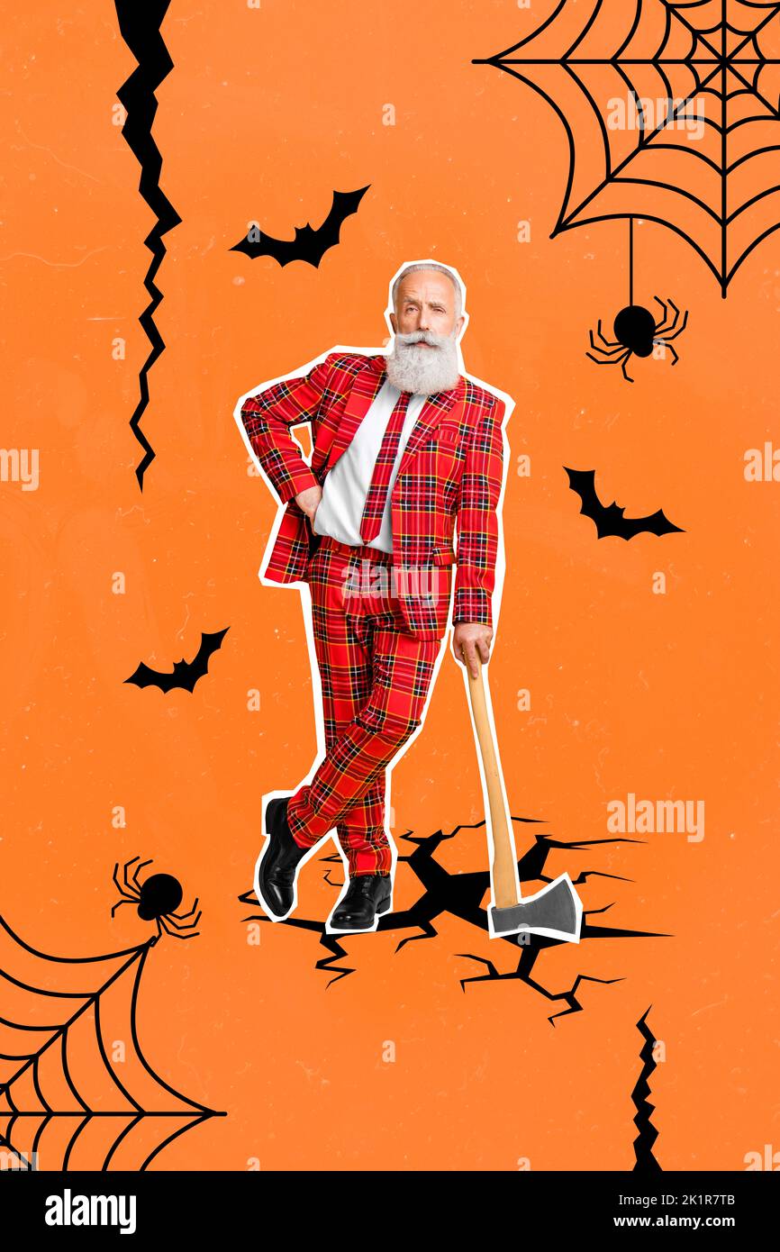 Collage artwork graphics picture of serious confident old guy holding ...