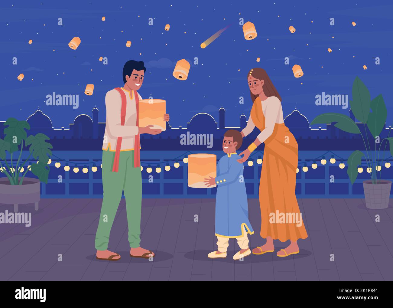 Launching sky lanterns Stock Vector Images - Alamy