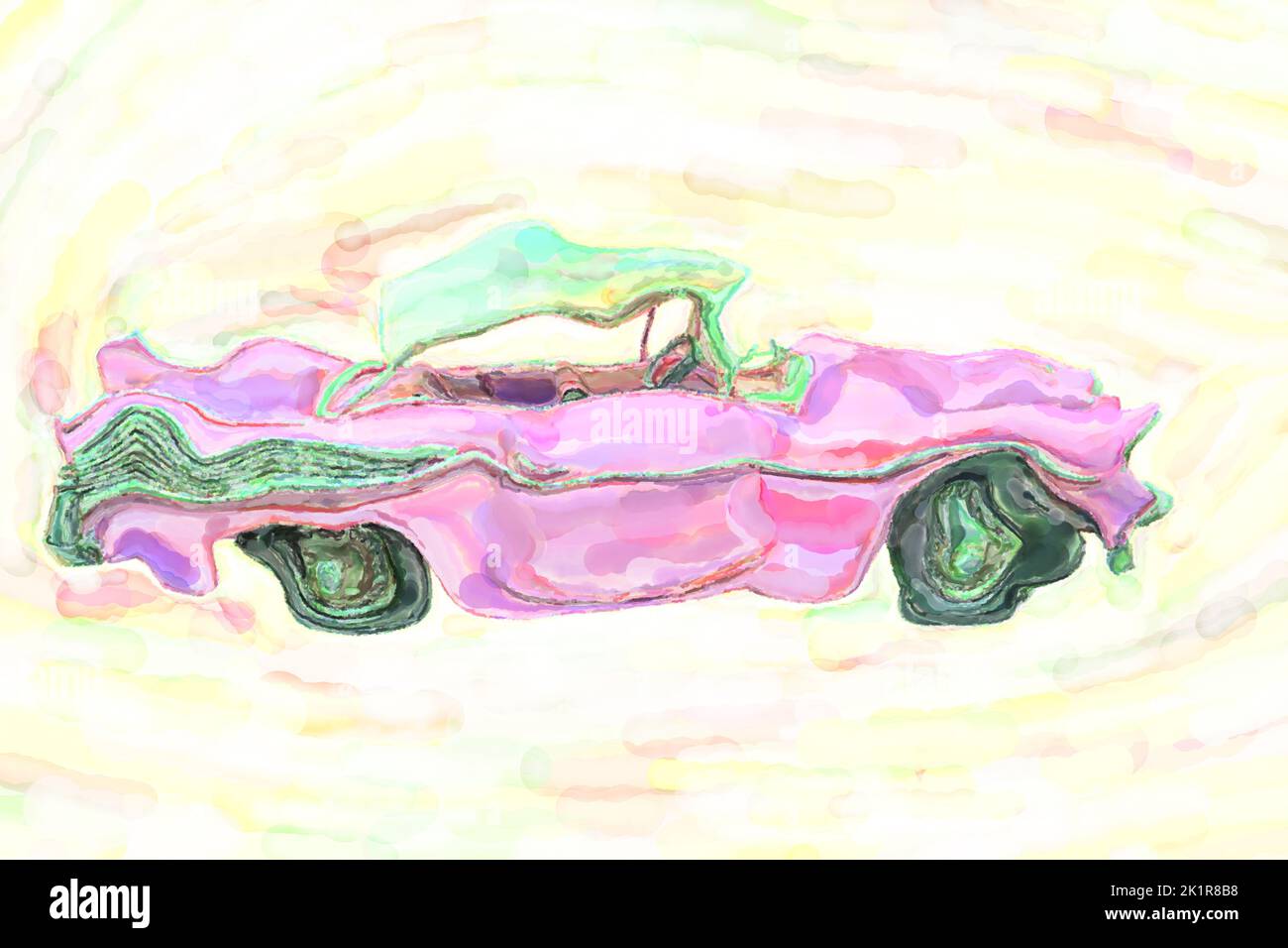 Drawing Surreal Pink Retro Car Stock Photo - Alamy