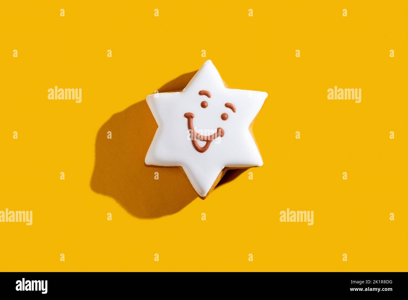 Fun sweet decor. Cute star. Bakery food art. White smiley figure ...