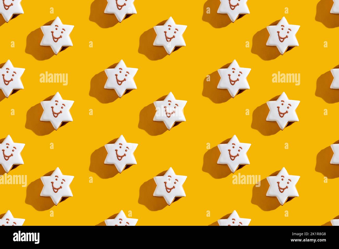 Fun star pattern. Orange seamless background. White smiley figure ...