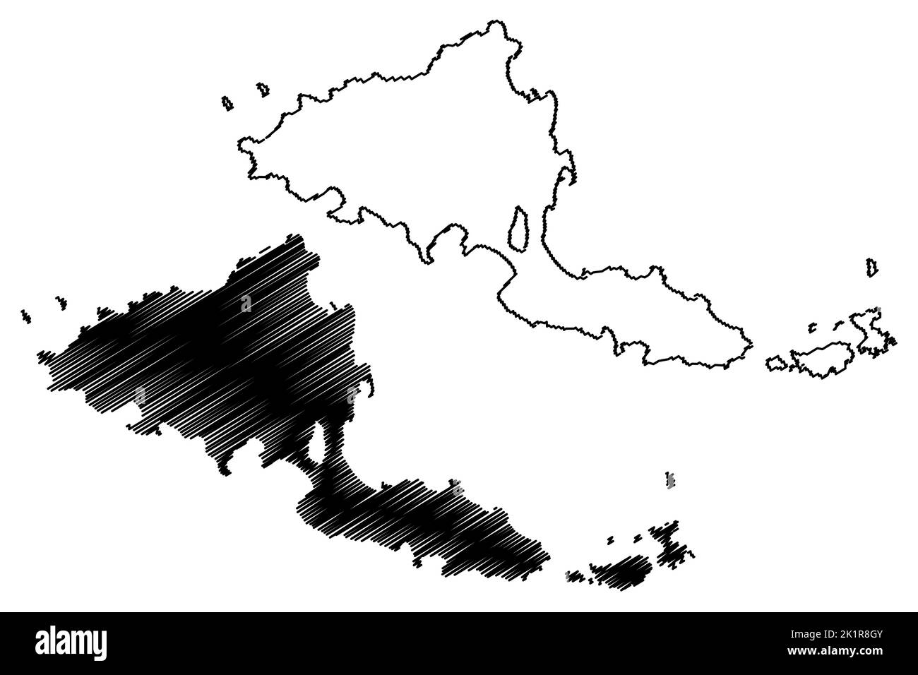 Ammouliani island (Hellenic Republic, Greece, Greek island) map vector illustration, scribble ...