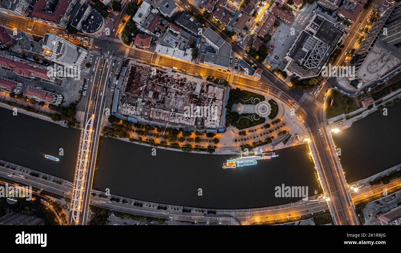 A bird's eye view of a river in a nighty city Stock Photo - Alamy
