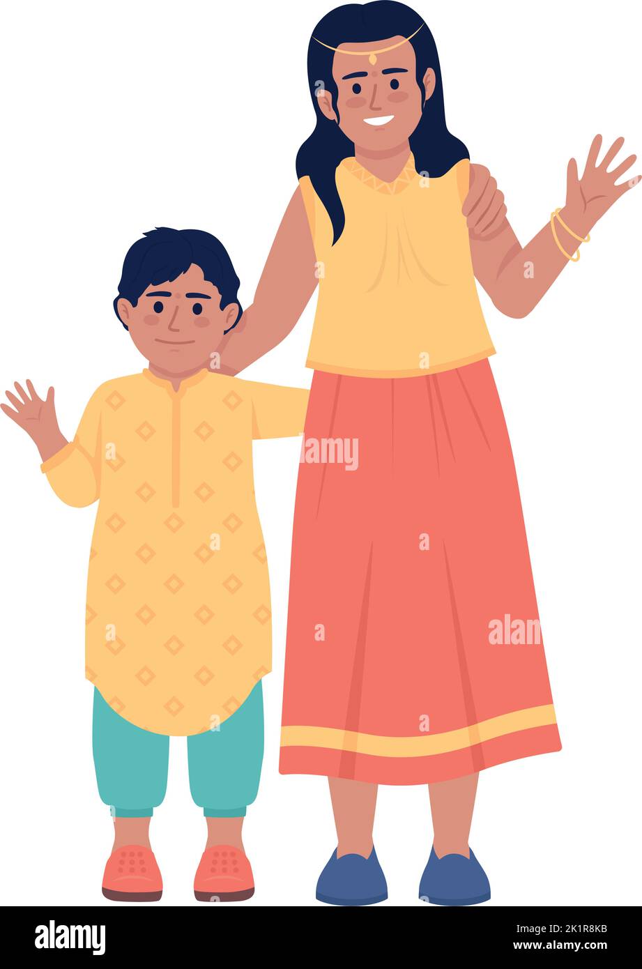 Siblings wearing clothes for indian festival semi flat color vector ...