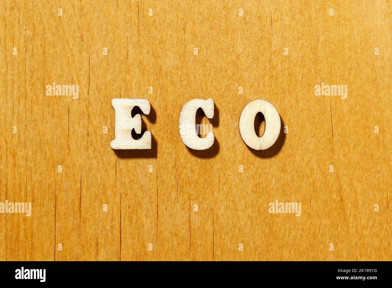 Word 'Eco' by wooden letters close up Stock Photo - Alamy