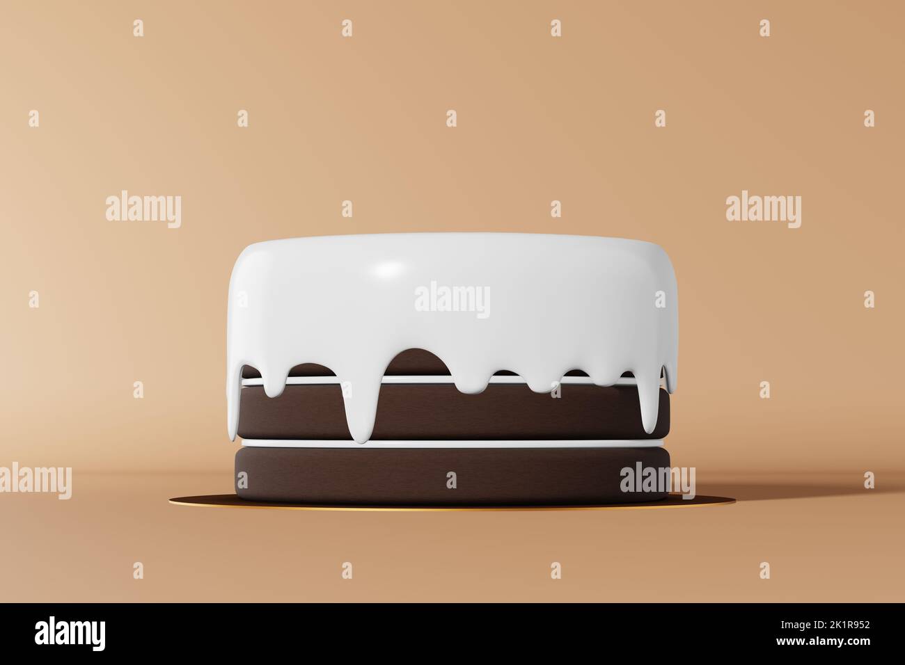 Chocolate cake clear white icing 3d rendering pastel beige background ...