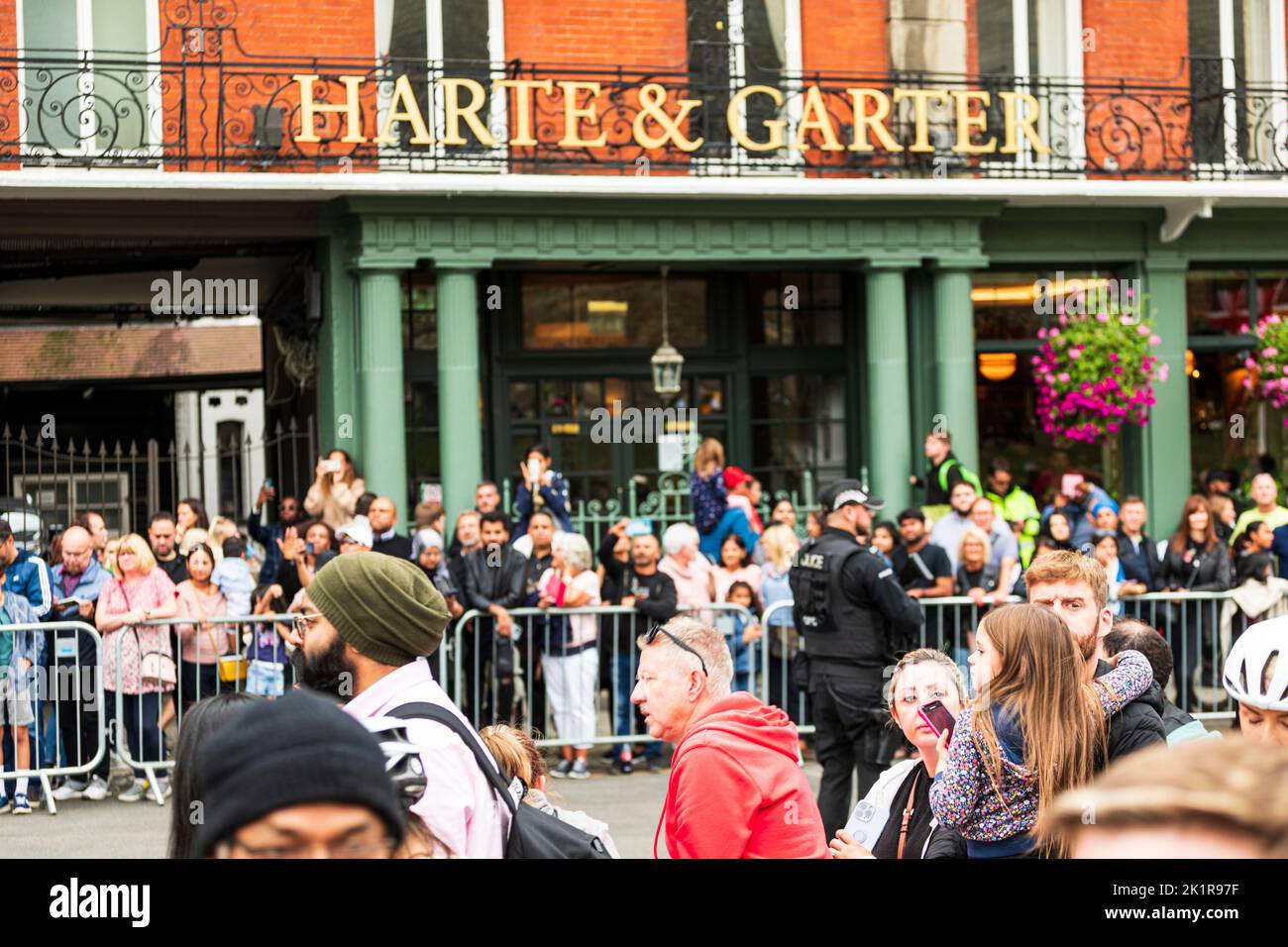 A crowd of people outside Windsor Castle for Queen Elizabeth II's ...