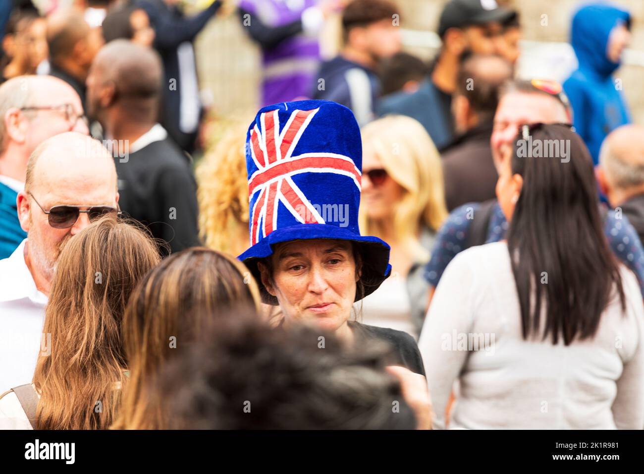 A crowd of people outside Windsor Castle for Queen Elizabeth II's ...