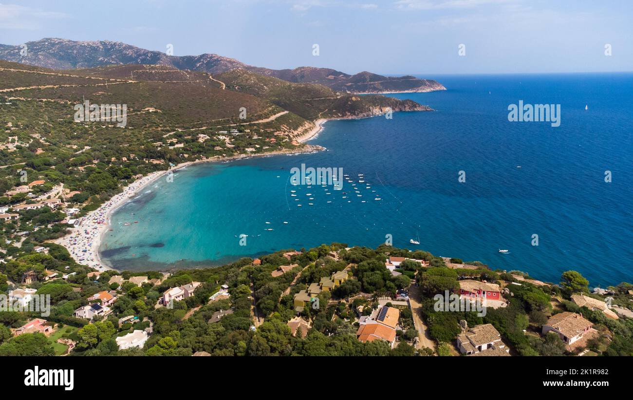 An amazing aerial view of the Sardinian coast. The wonderful colors of ...