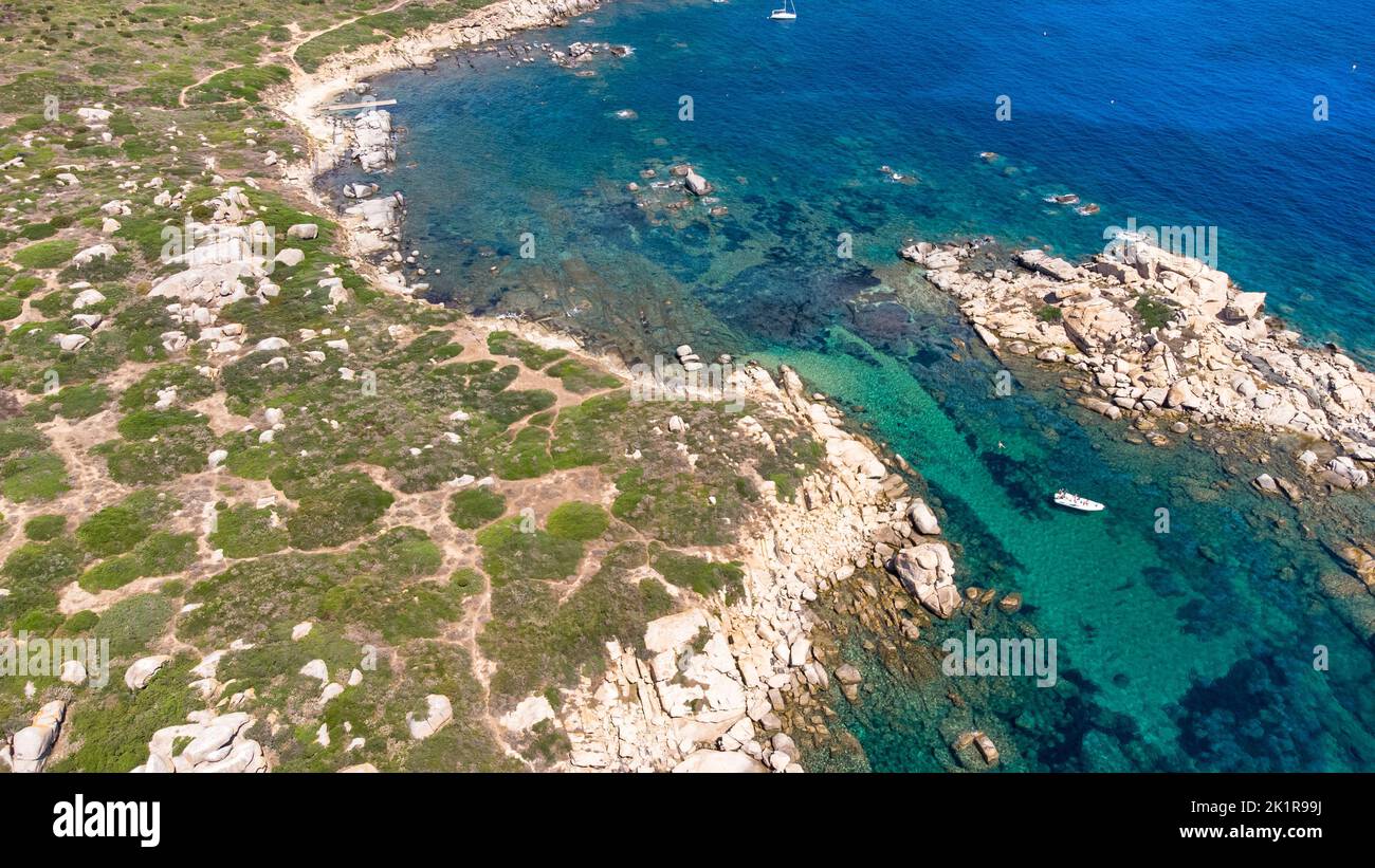 An amazing aerial view of the Sardinian coast. The wonderful colors of ...