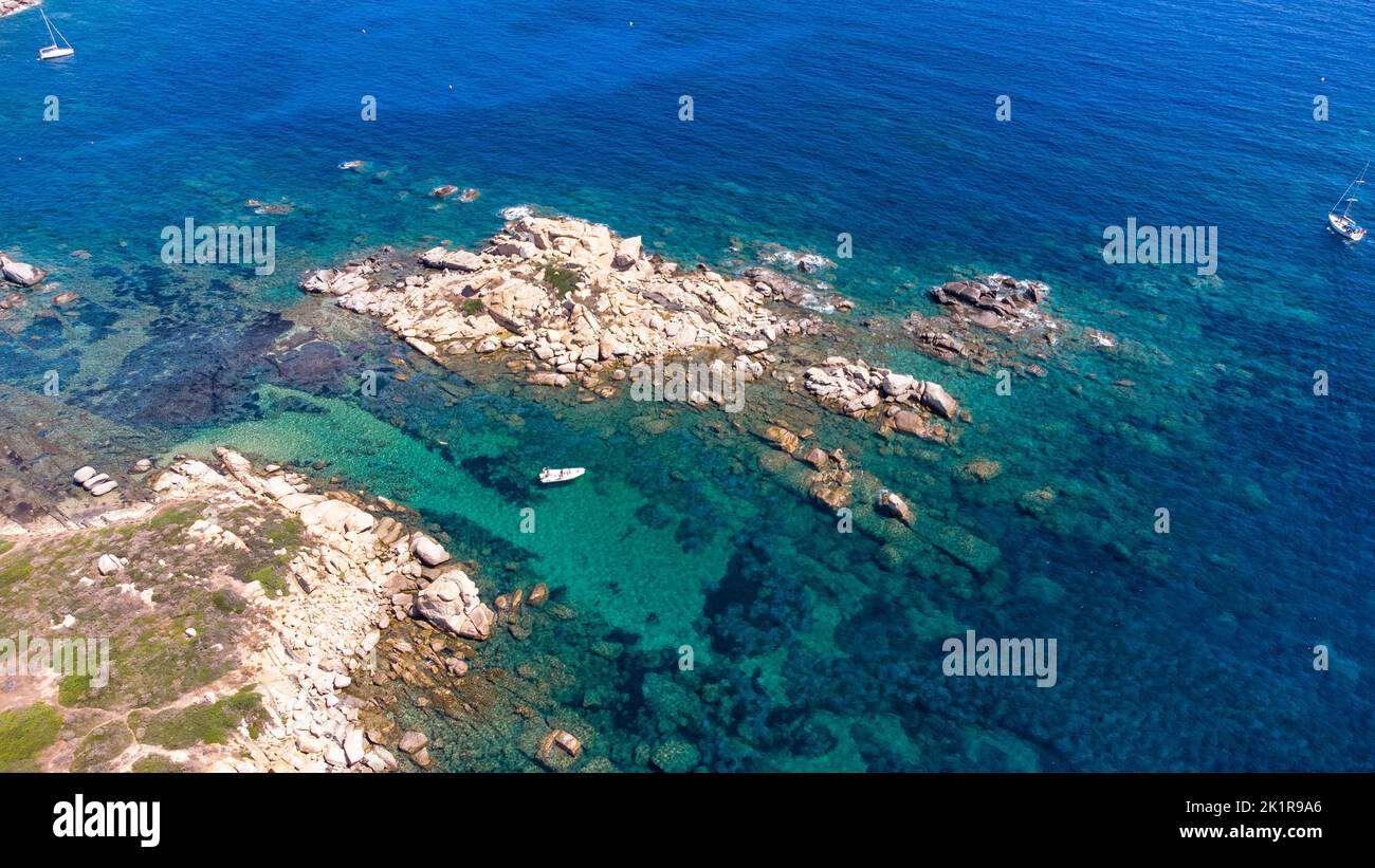 An amazing aerial view of the Sardinian coast. The wonderful colors of ...