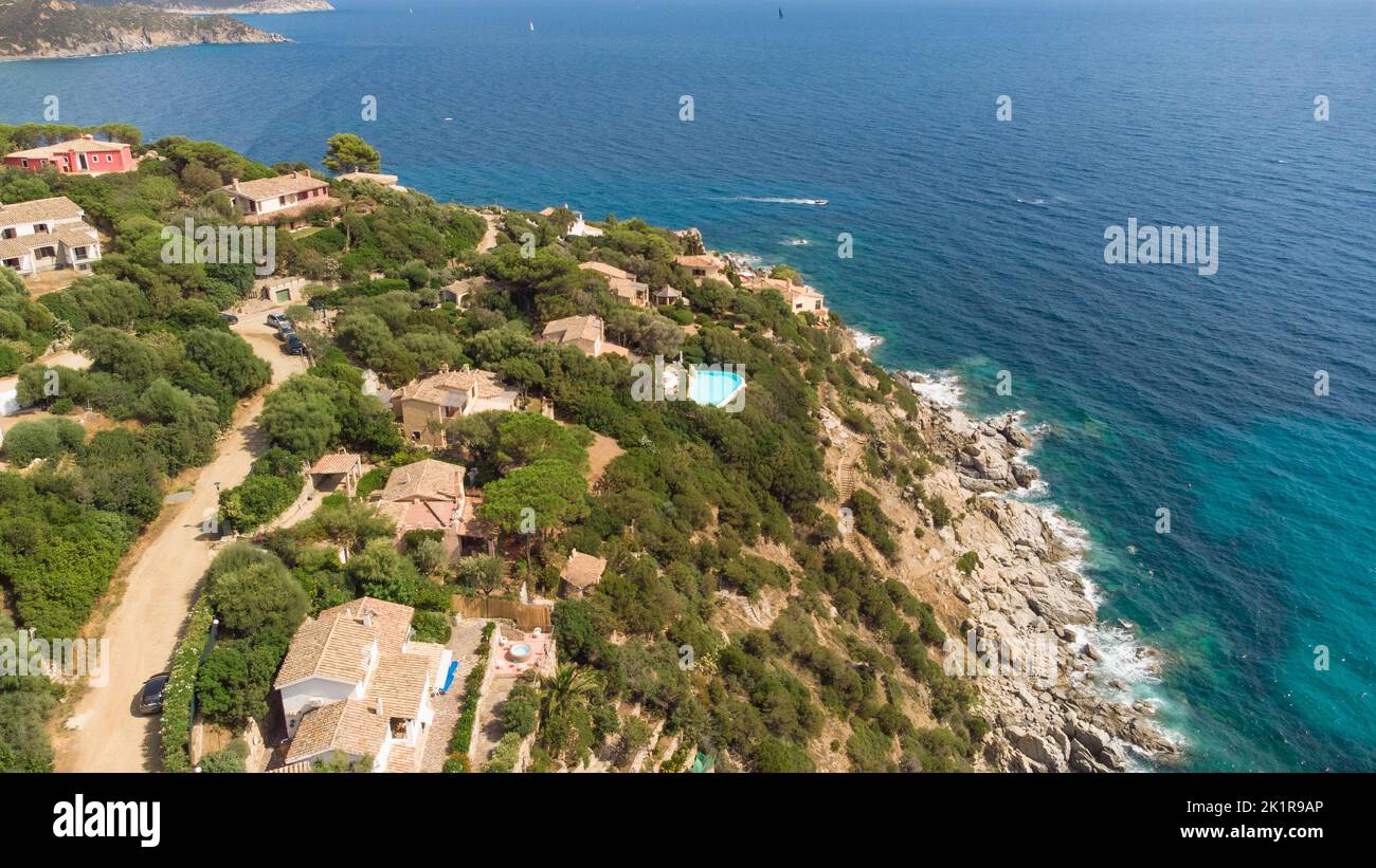An amazing aerial view of the Sardinian coast. The wonderful colors of ...