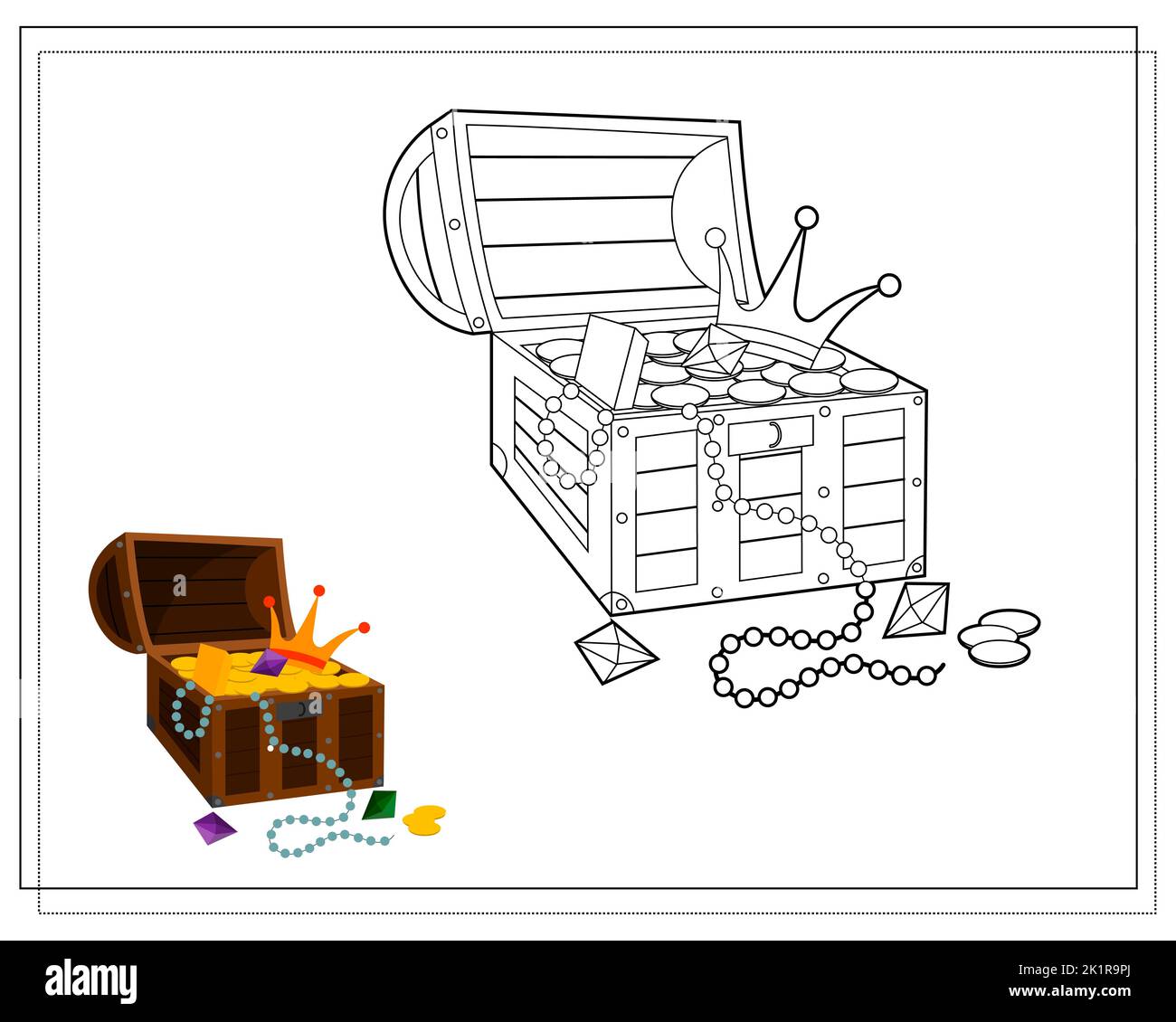 Coloring book for kids, a treasure chest. Vector isolated on a white ...