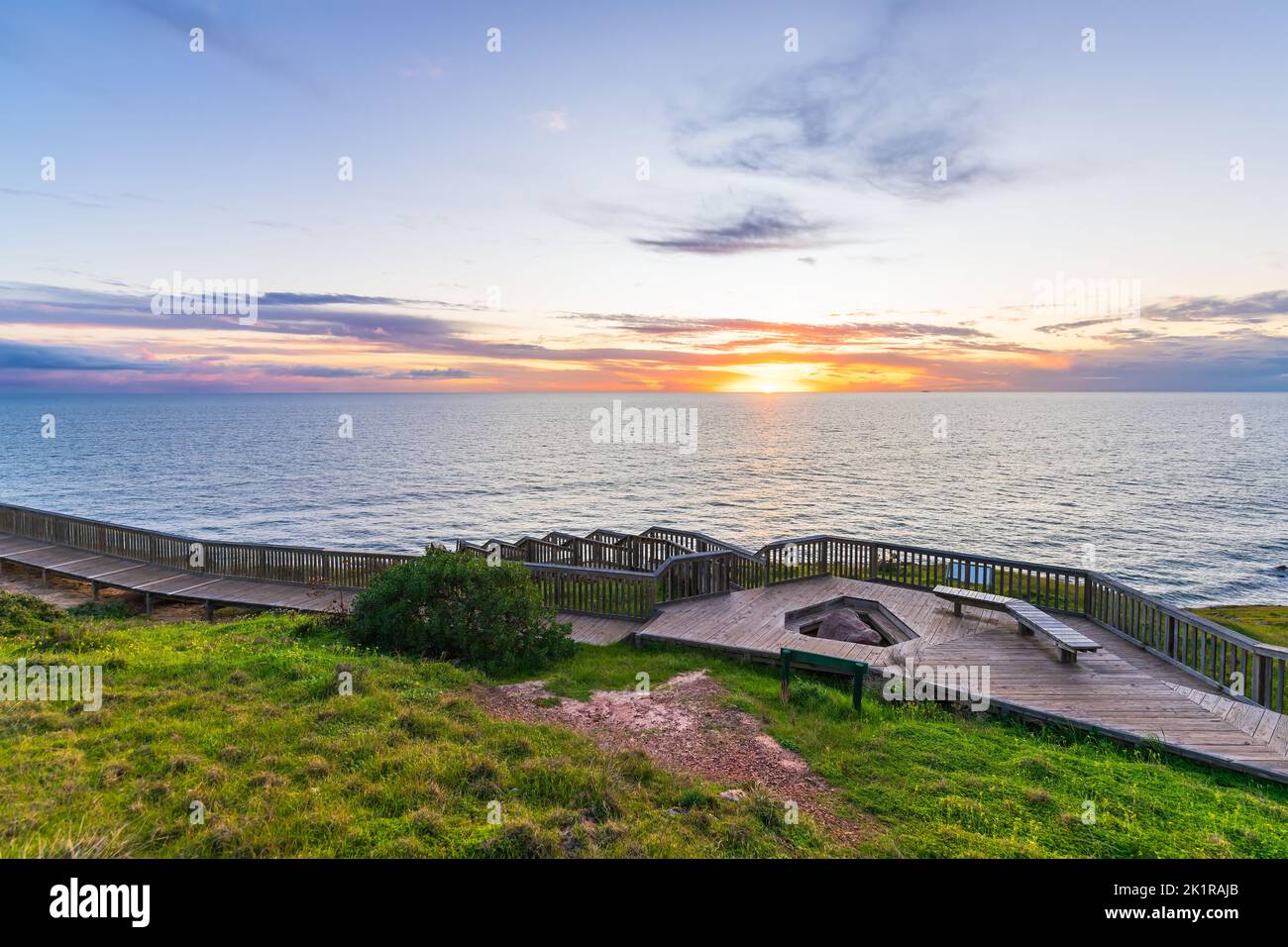 Hallett Cove boardwalk at sunset viewed from the lookout, South ...