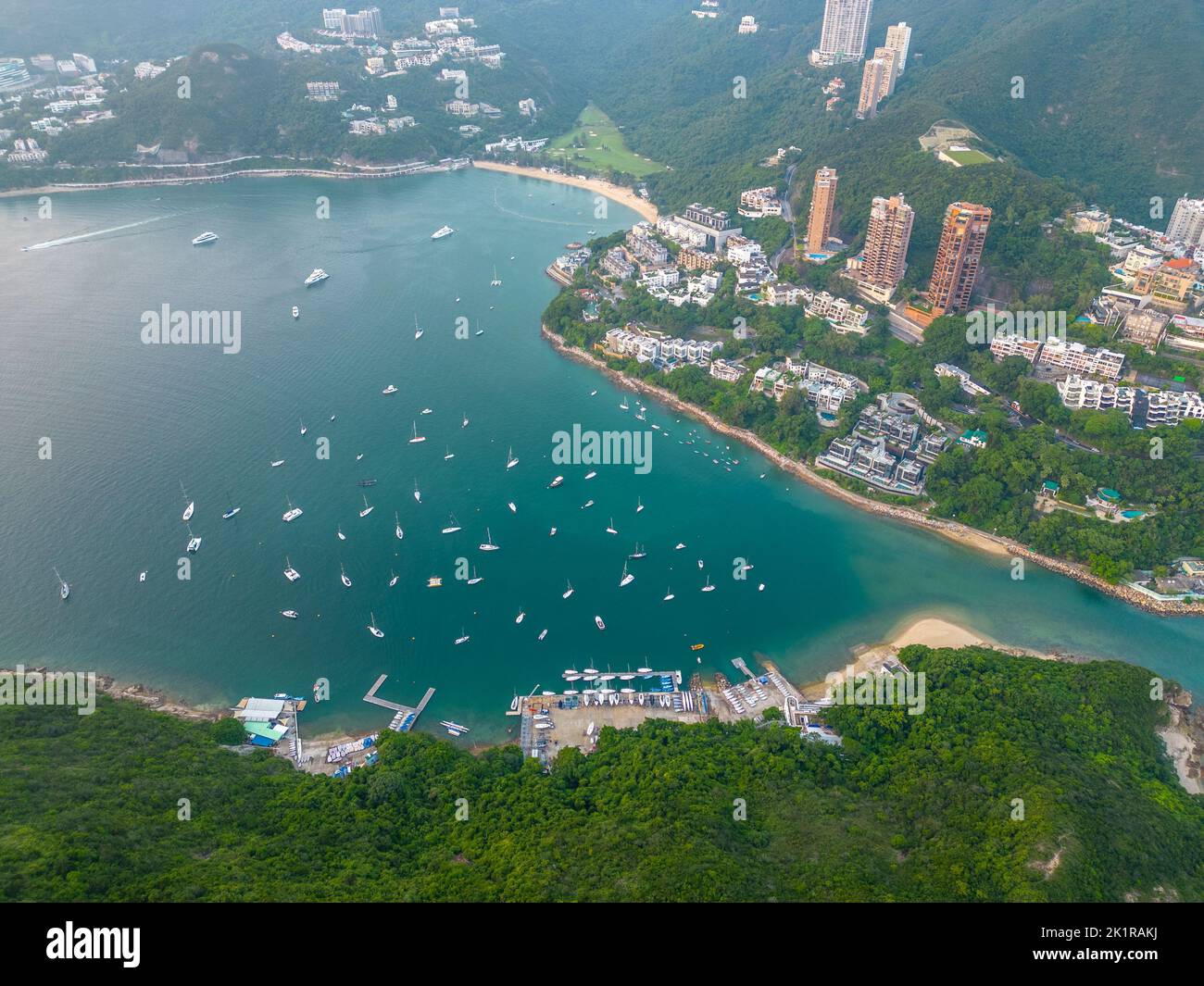 An aerial scenic view of Repulse Bay with modern skyscrapers in Hong ...