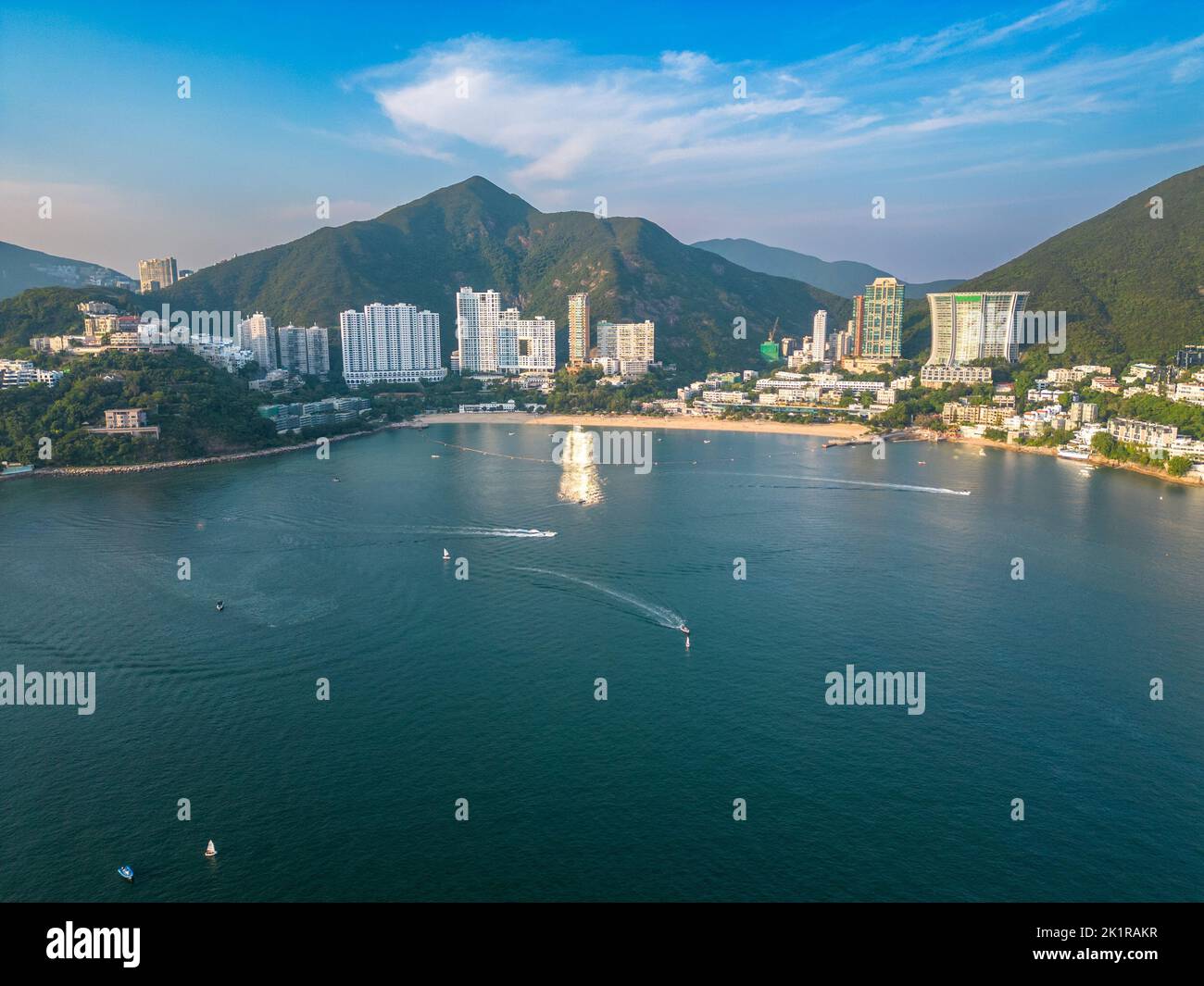 An aerial scenic view of Repulse Bay with modern skyscrapers in Hong ...