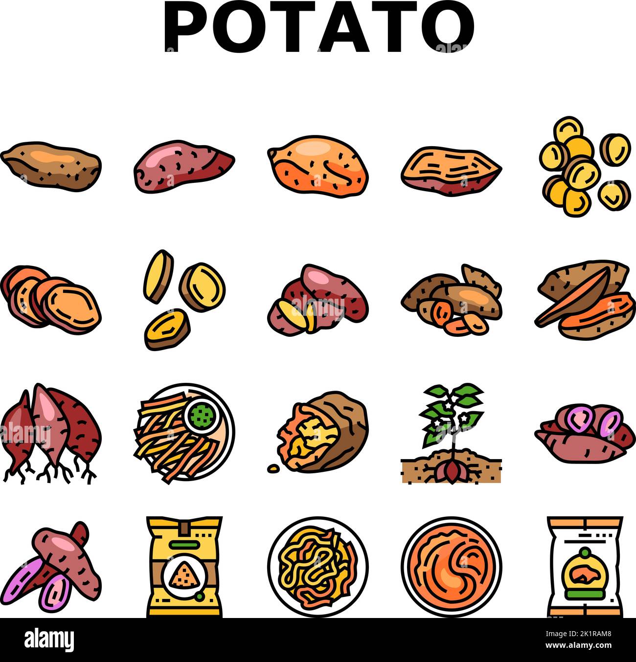 potato sweet food yam orange icons set vector Stock Vector Image & Art ...