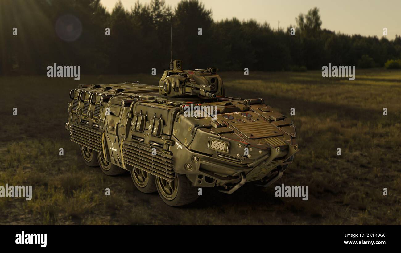 Tank waiting in the field. Ready for battle. World War III. 3d ...