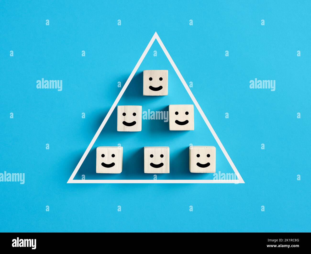 Smiling face emoticons on wooden cubes representing happy customers or ...