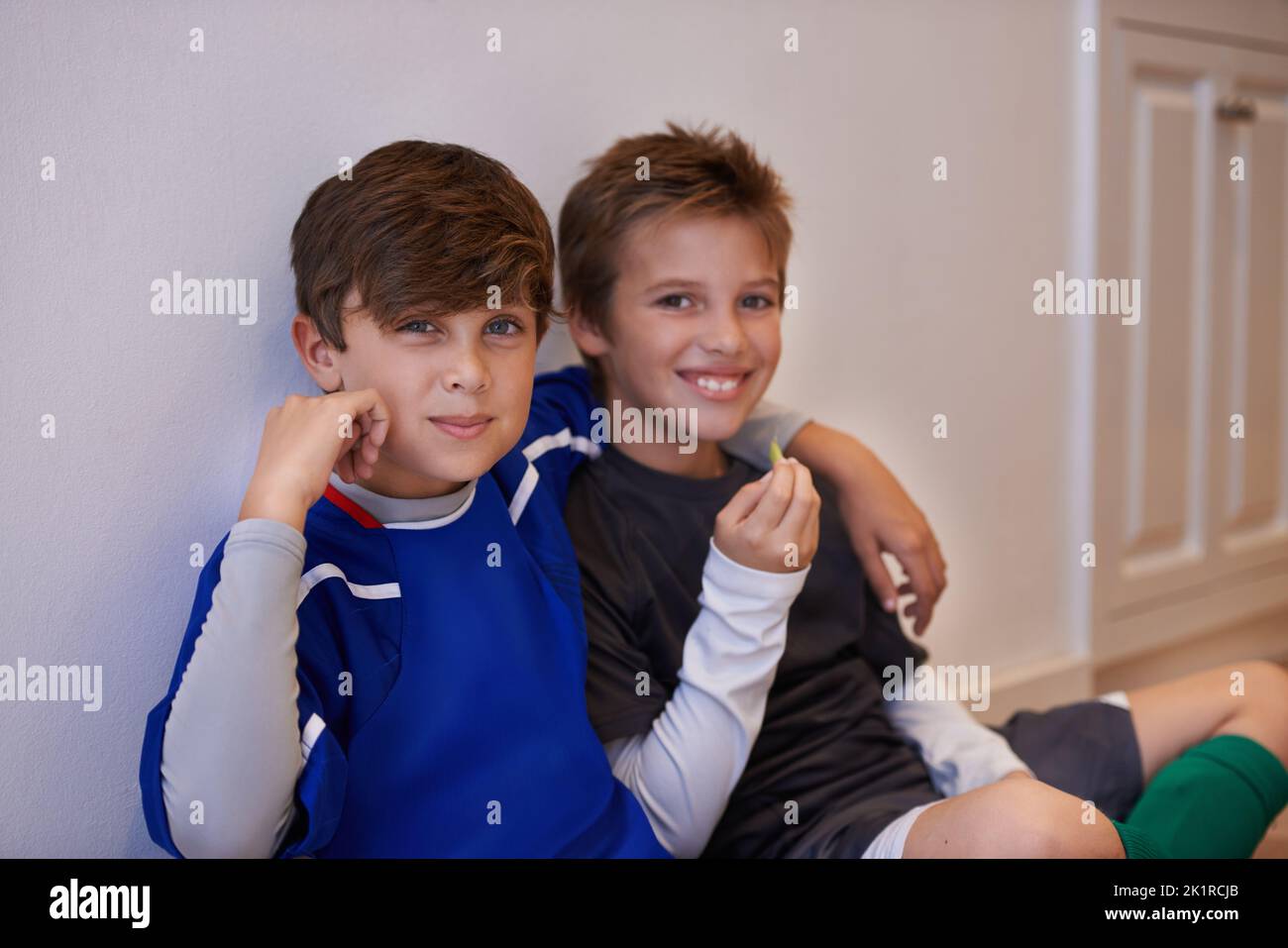 Brothers and friends. two young boys smiling happily Stock Photo - Alamy