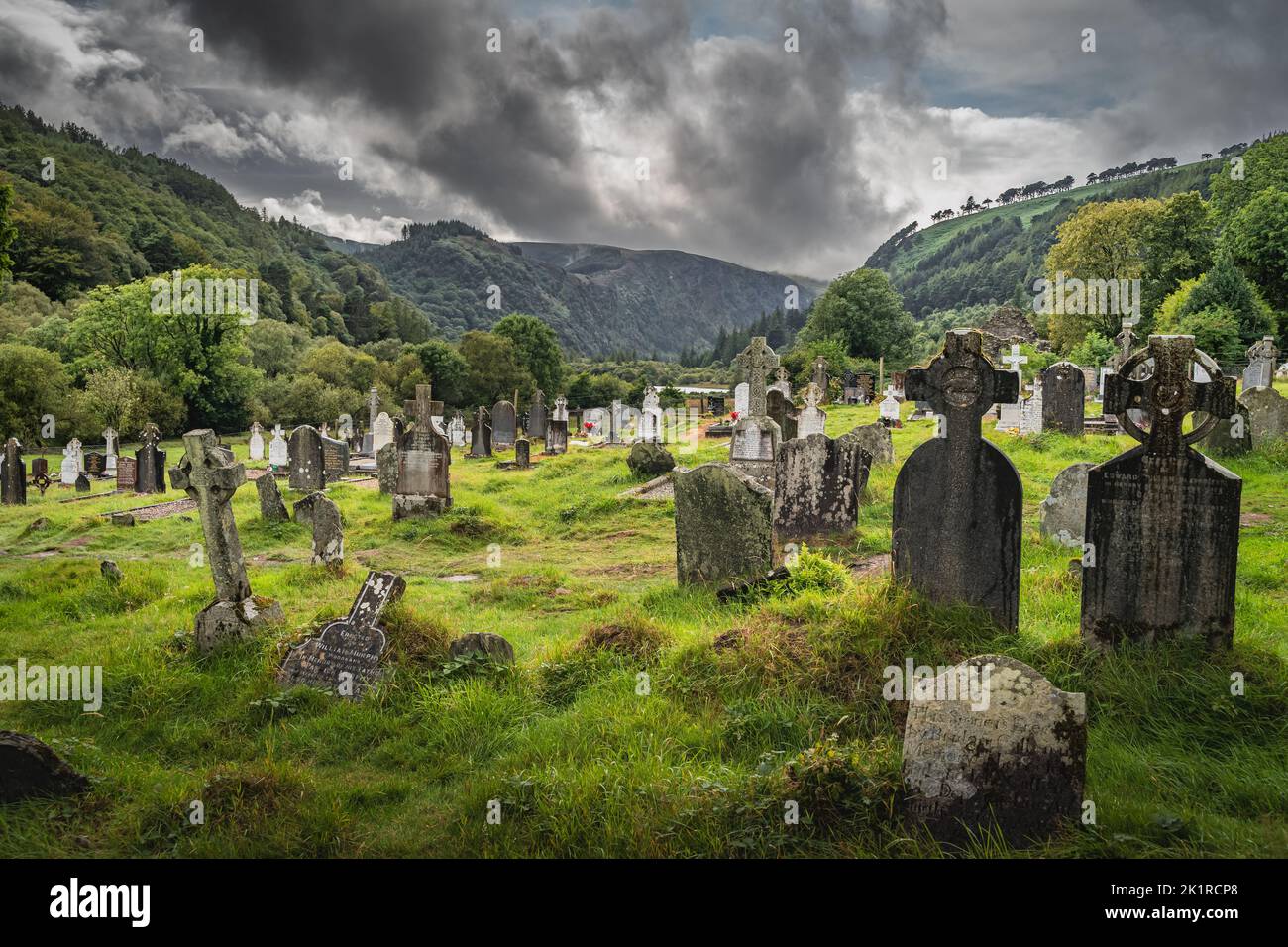 Wicklow, Ireland, August 2019 Ancient graves with Celtic crosses in ...