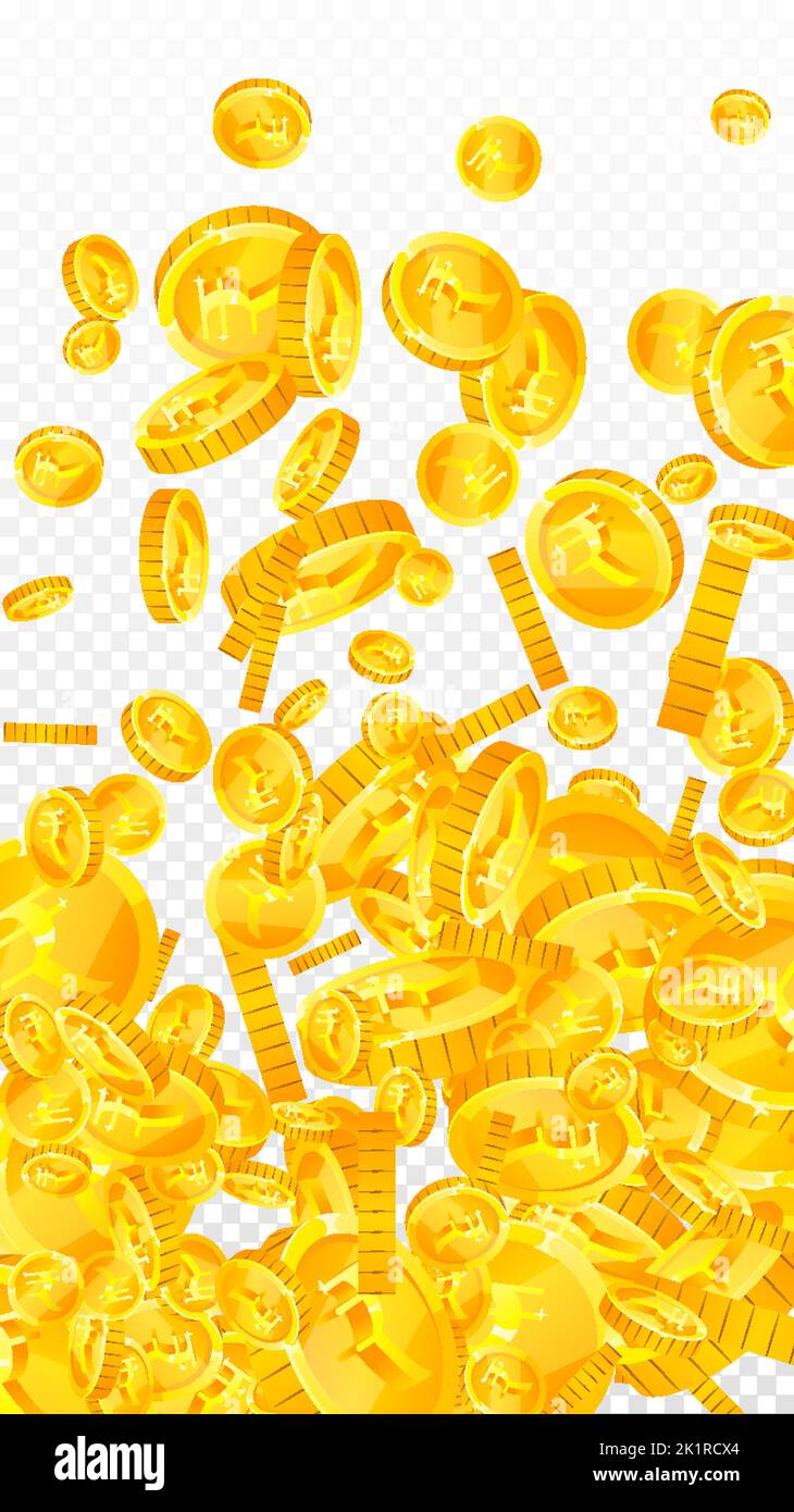 Indian rupee coins falling. Scattered gold INR coins. India money ...