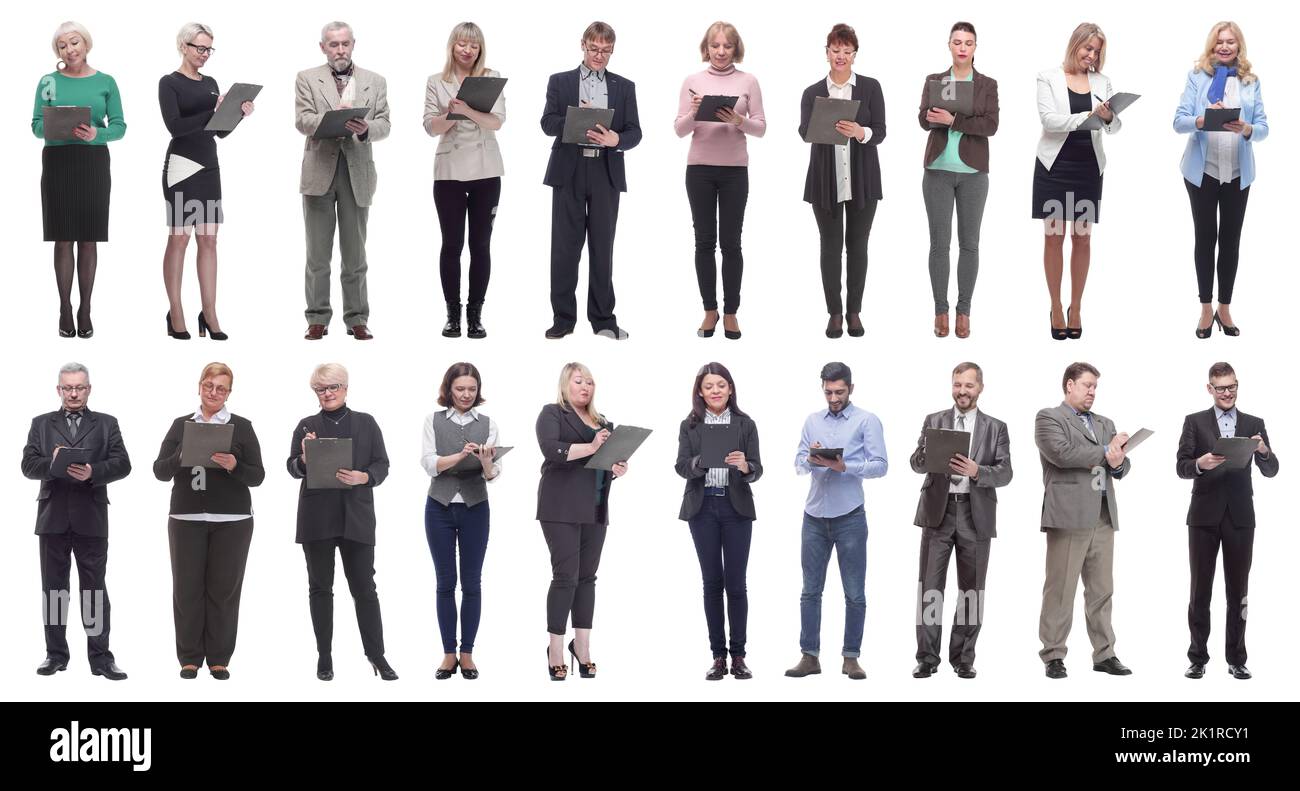 group of successful people with notepad in hands isolated Stock Photo ...