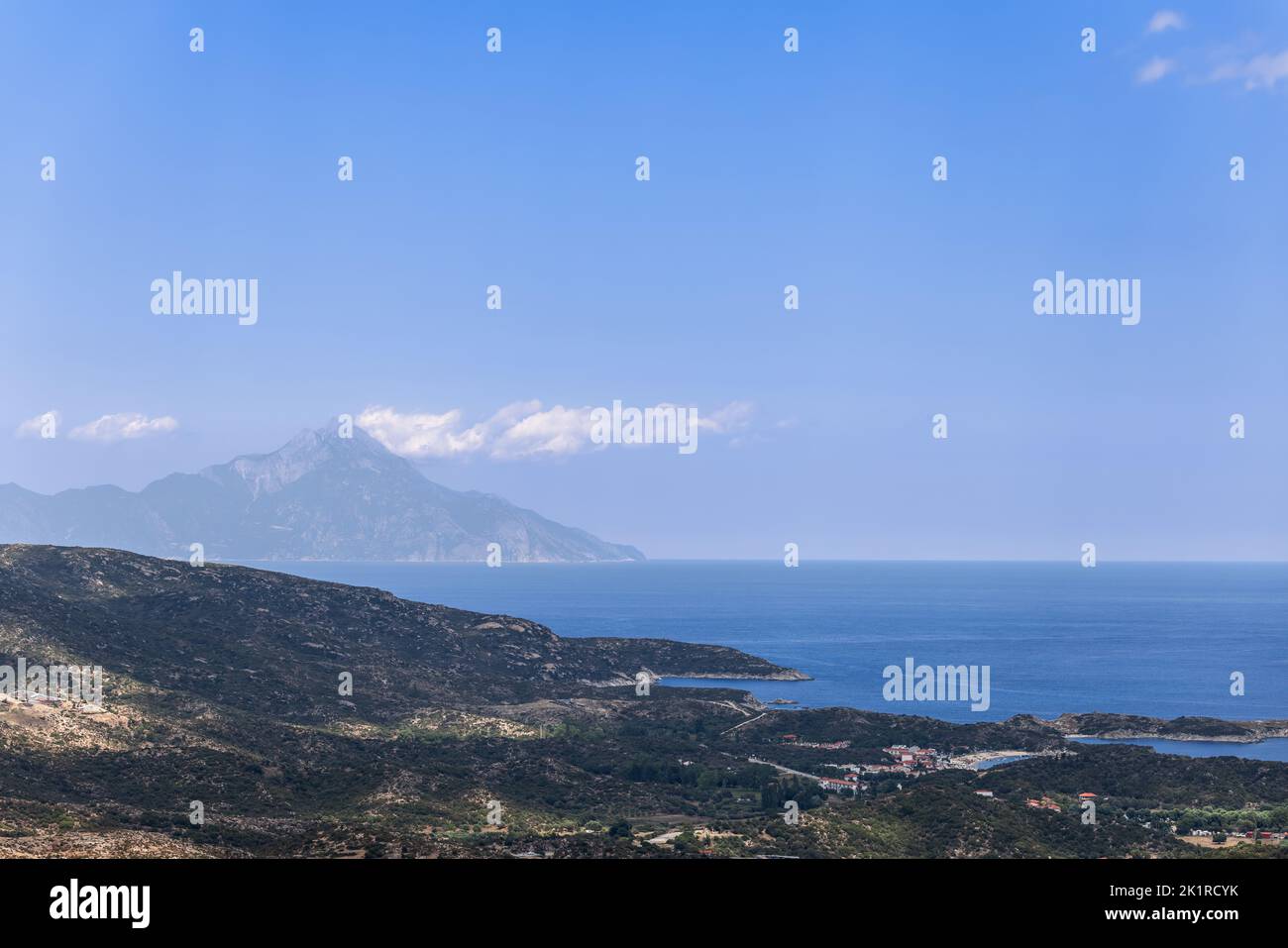 View from Cape Sithonia tip covered with greenery under the shadow of ...