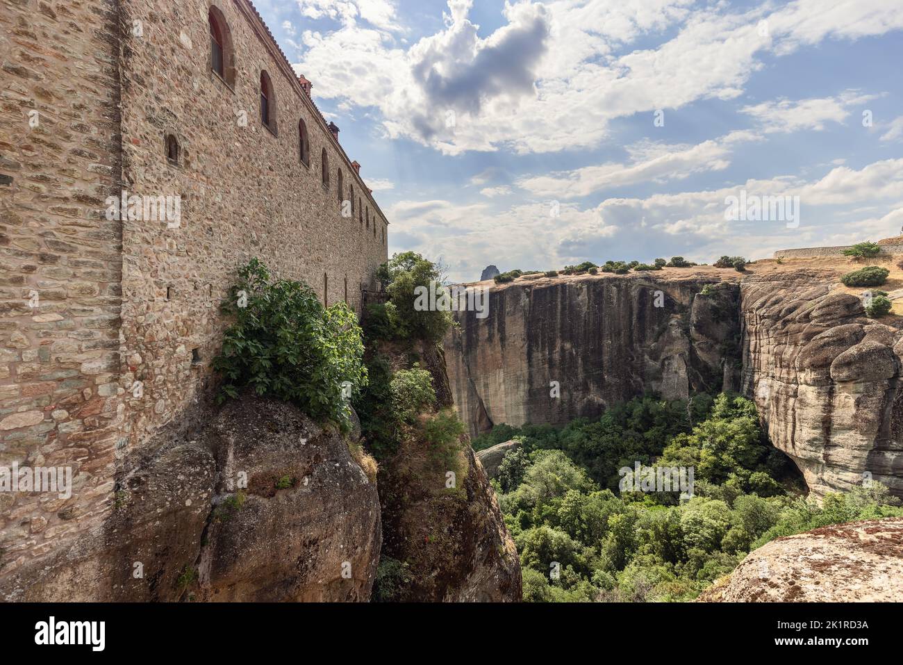 This panoramic angle of scenic Meteora landscape with rock formations ...