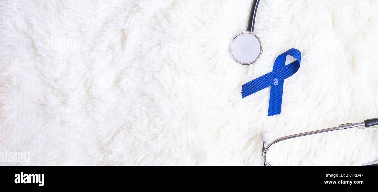 March Colorectal Cancer Awareness month, dark Blue Ribbon with ...