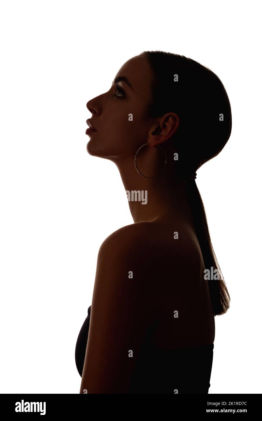 Female profile silhouette. Spiritual faith. Belief inspiration. Dark ...