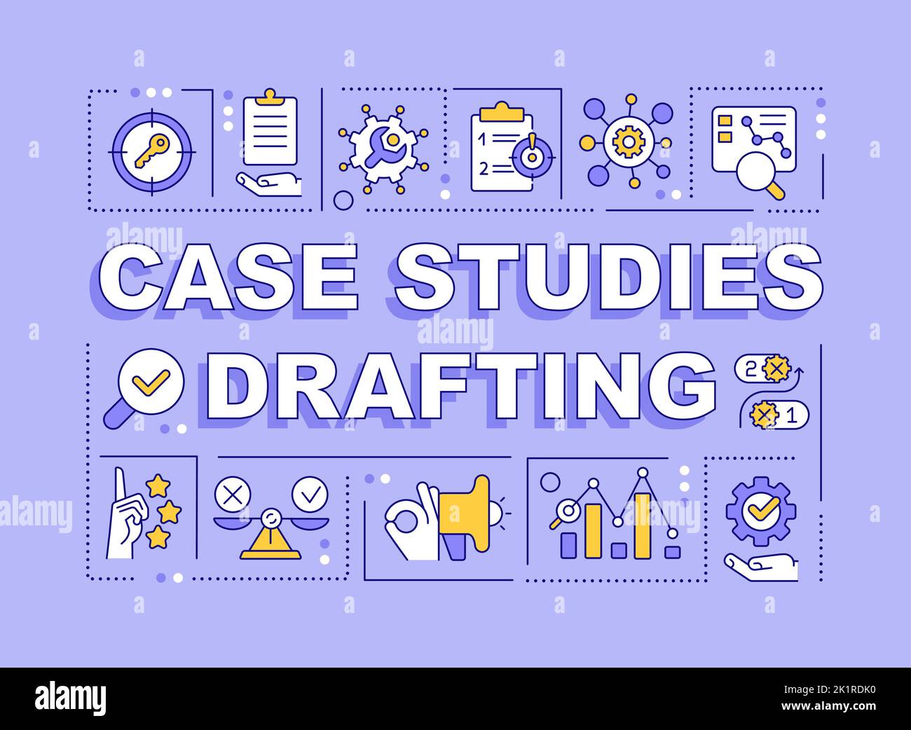 Case studies drafting word concepts purple banner Stock Vector Image & Art - Alamy