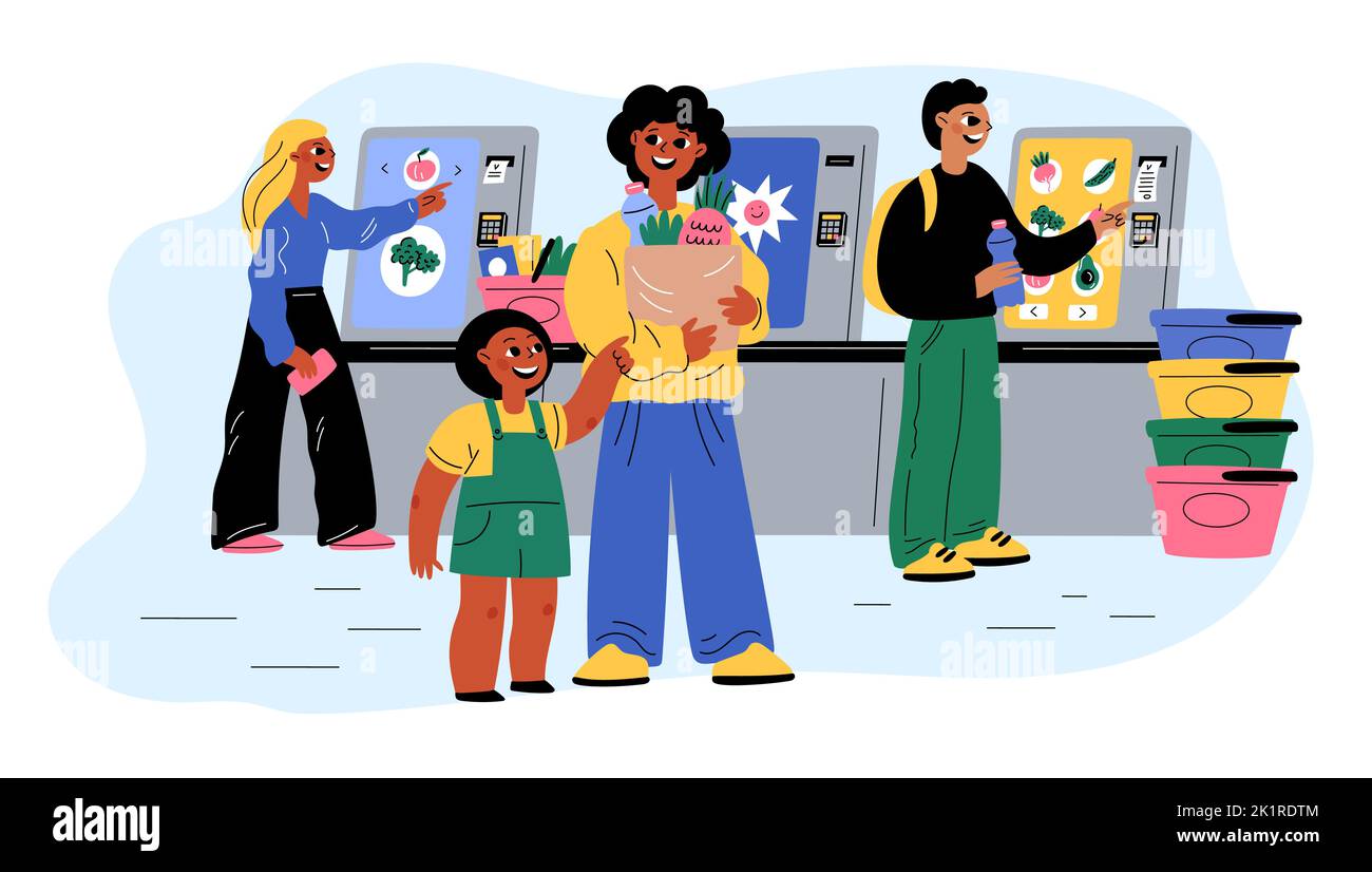 Cafe self ordering service people. Visitors use electronic payment ...