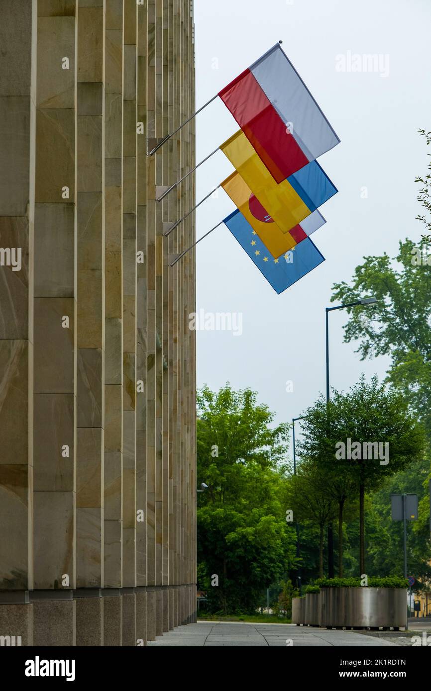 The flags of Poland, Ukraine, Lublin Voivodeship and European Union on ...