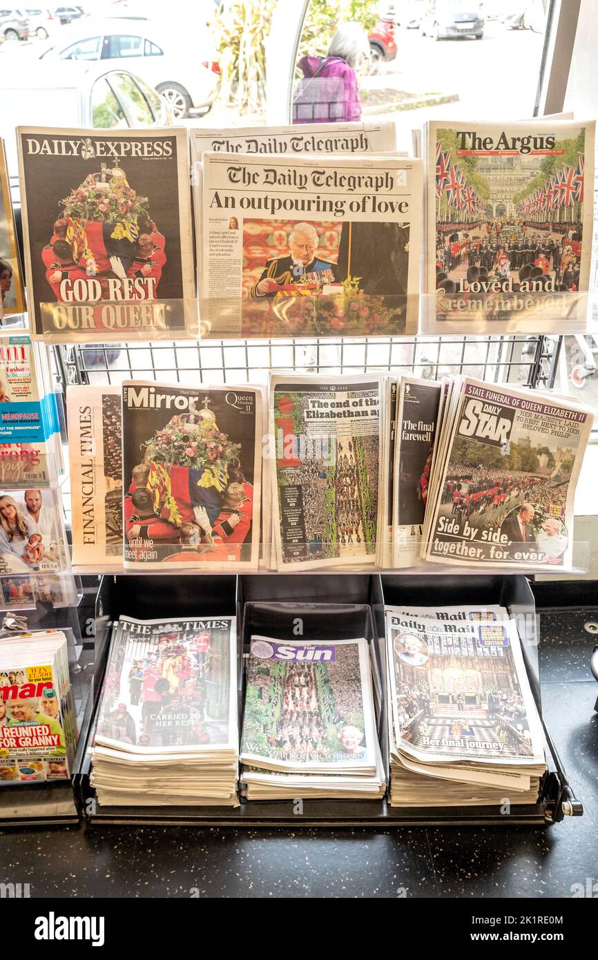 Brighton, September 20th 2022: The front pages of the UK's national ...