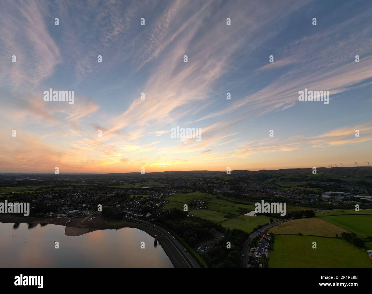 An aerial shot of the Hollingworth Lake Country Park in Littleborough ...