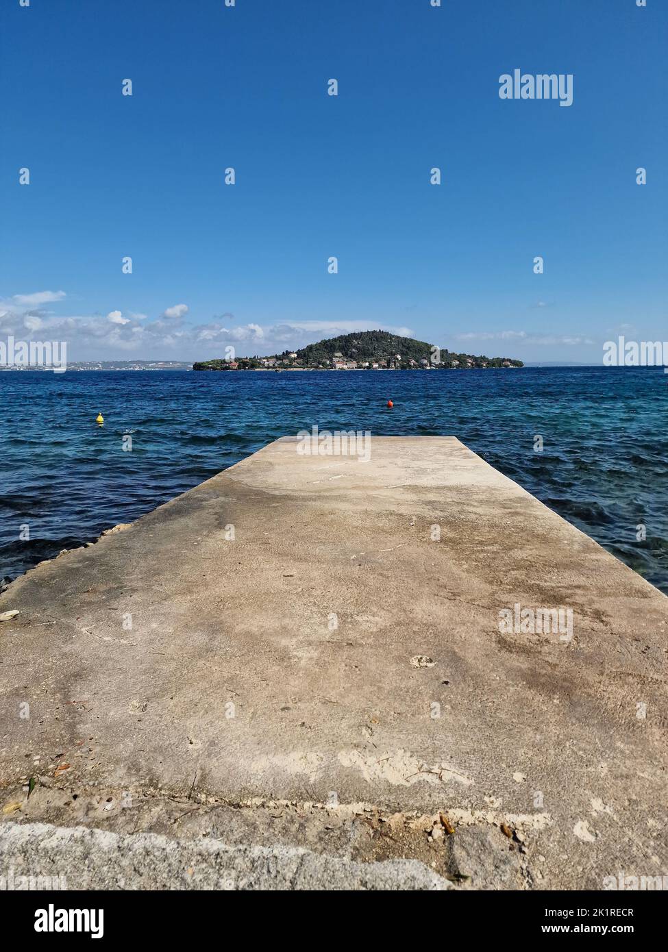 Pier in Preko on Ugljan Island, looking towards Zadar, Croatia Stock ...