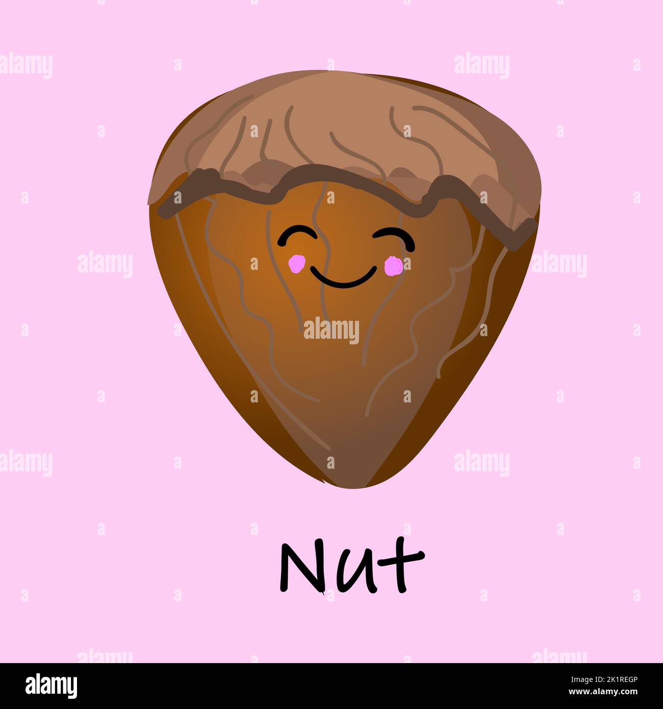 Funny cartoon almond nut character with brown dried fur coat with ...