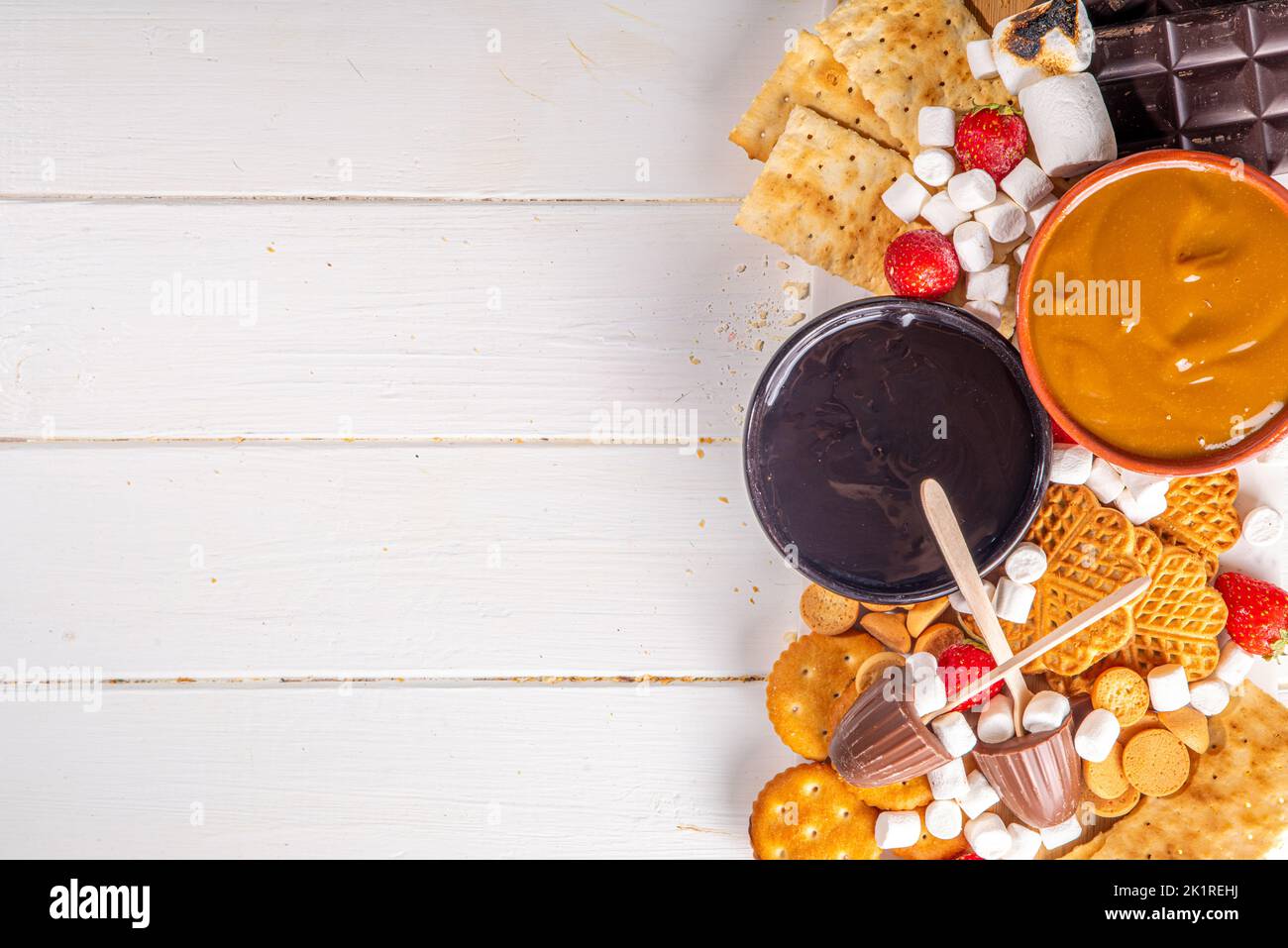 S'mores home party food and ingredients. Smores buffet background with ...