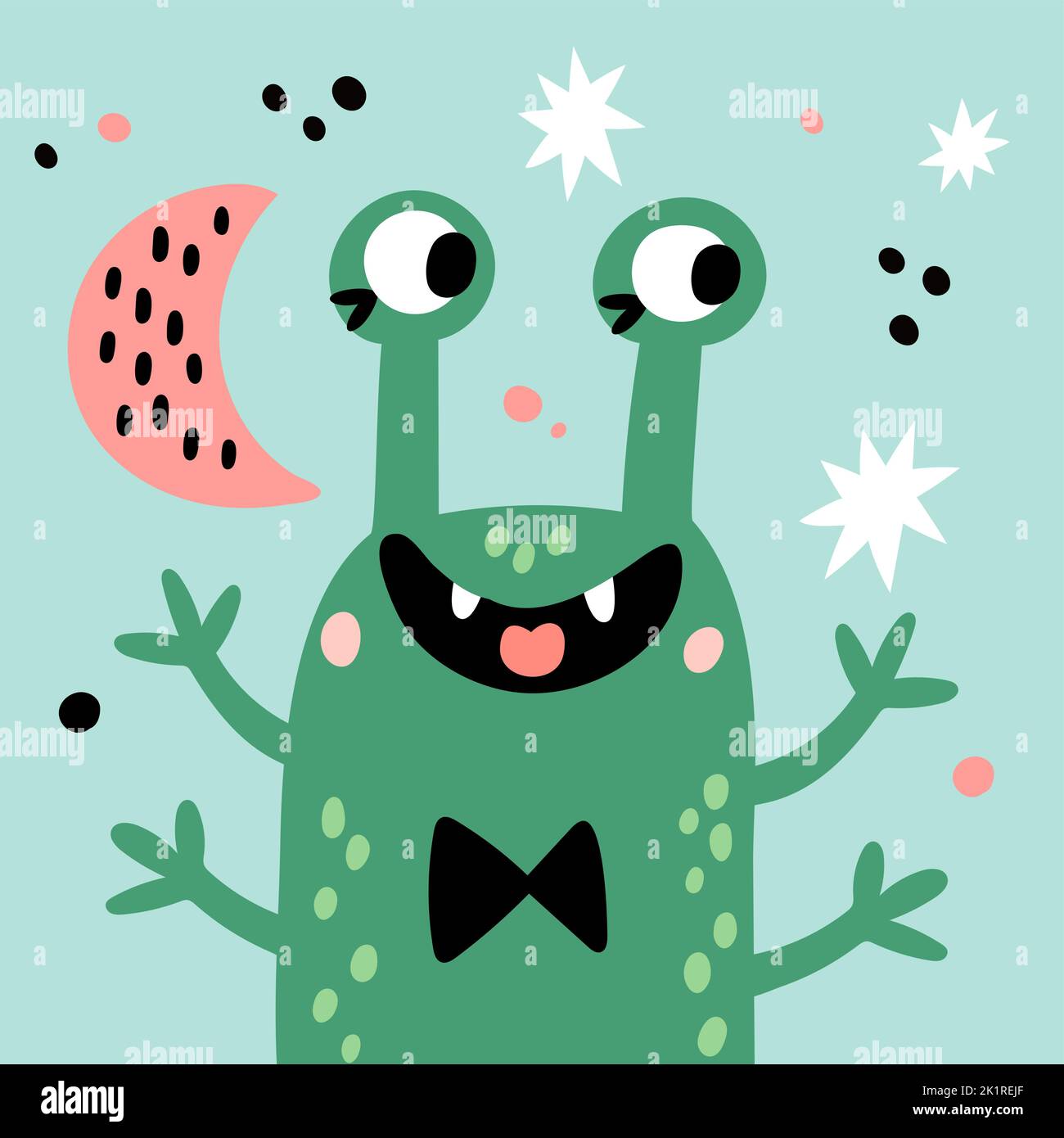 Monster faces card. Childish bizarre creature. Imaginary funny ...