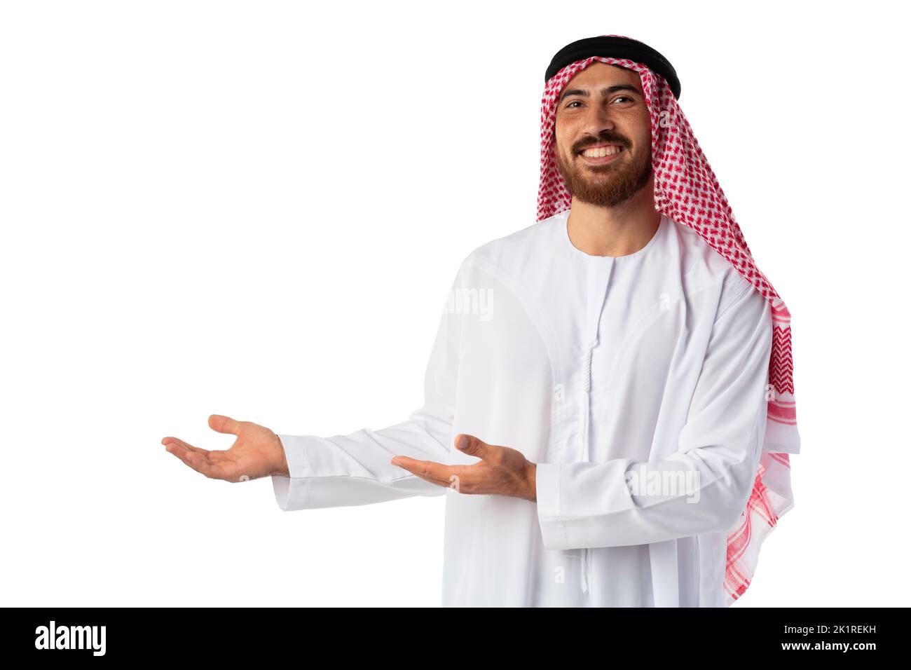 Young Arab man pointing hand isolated on white background Stock Photo ...