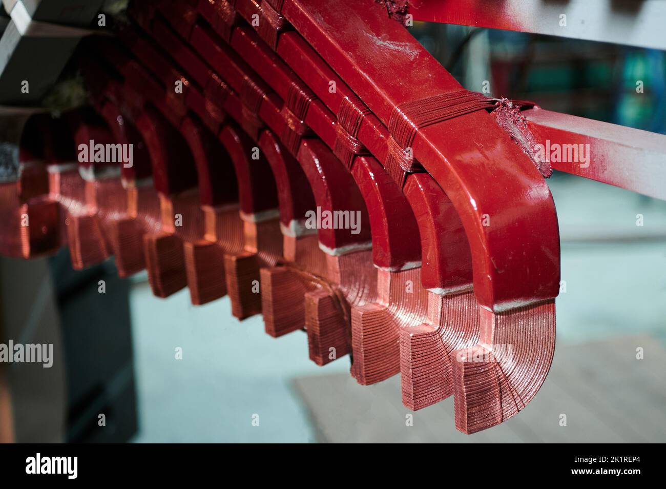Group of colorful metal details of electric motor at plant Stock Photo ...